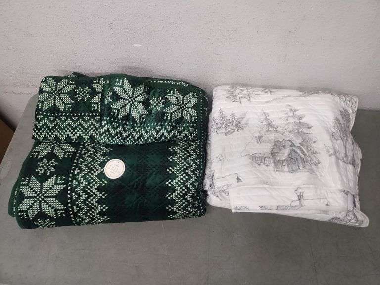 LENOX Full/Queen 3Pcs Quilt Sets: 1 Snowflake Check Green And 1 Winter ...