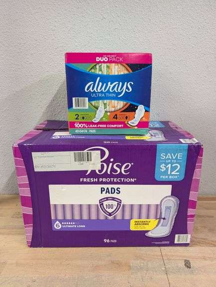 Sanitary Pads Bundle: POISE Ultimate Long Pads, ~96ct, & ALWAYS Ultra ...