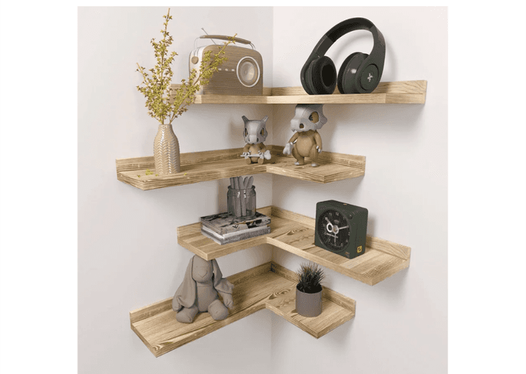 5 Tier Corner Floating Shelves (Natural Walnut) | Like New | (See ...
