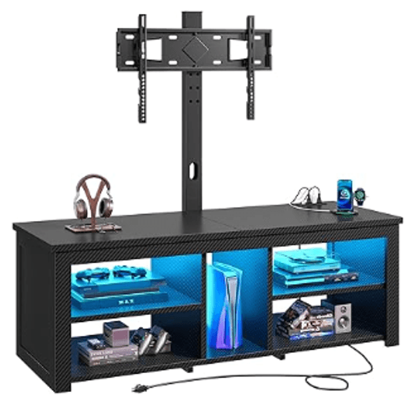 Carbon Fiber Black TV Stand With Mount For 55/65 Inch TVs With Power ...