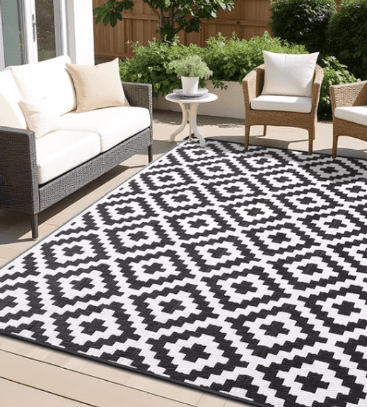 SMIRY Black And White Outdoor Rug 9'X12' Waterproof Outdoor Mat | Open ...