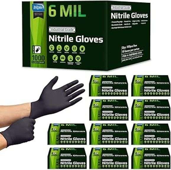 INSPIRE HEAVY DUTY ORIGINAL Stretch Nitrile Black Gloves Disposable ...