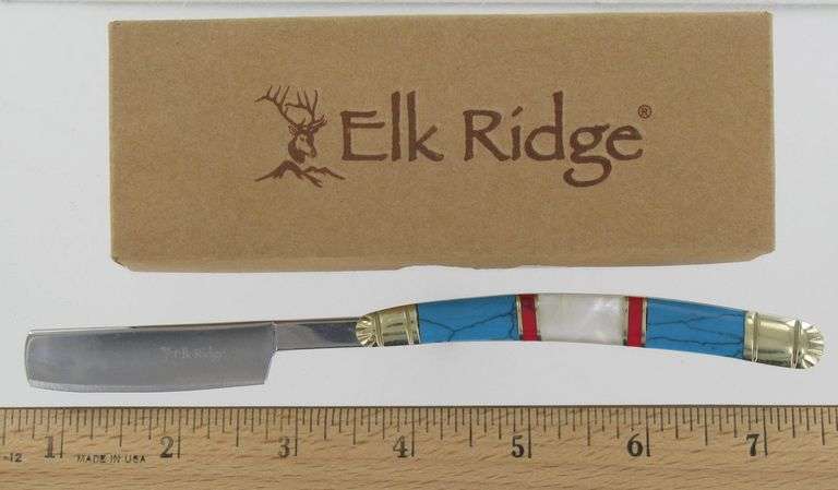 New Elk Ridge 8" straight razor with stainless steel blade and inlaid ...