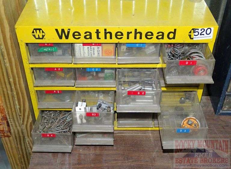 Weatherhead 16 drawer parts organizer with contents. 12"X16"X9 ...