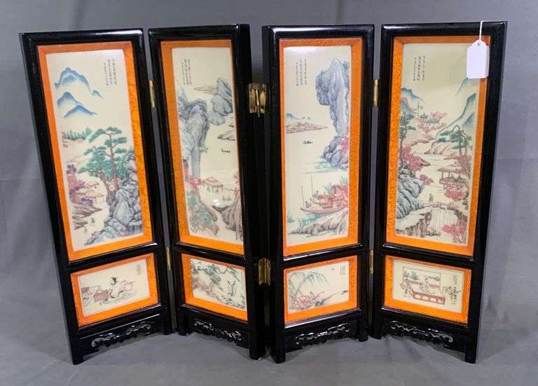 Beautiful Oriental Black Lacquer 4 panel table top dressing screen ...