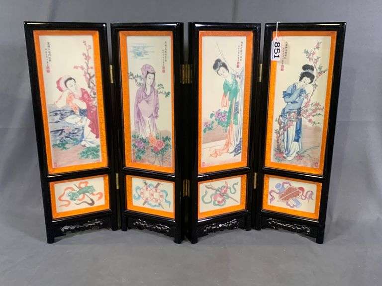 Beautiful Oriental Black Lacquer 4 panel table top dressing screen ...