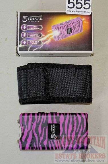 New Striker pink zebra stripe 7.5 MKV stun gun/LED flashlight combo ...