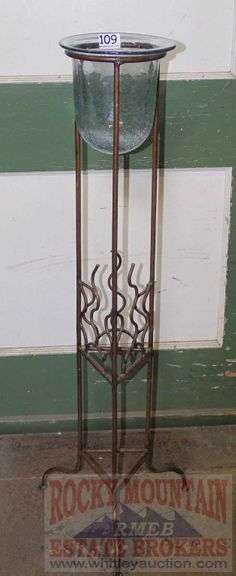 Very Cool Scrolled Iron Stand with Art Glass Vase, 41" high. - Rocky ...