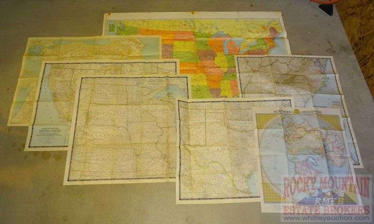 5 National Geographic 1940's map & 50"X38" vintage United States map ...