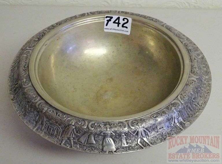 Very cool vintage nickel silver center bowl with neat stamped rim ...