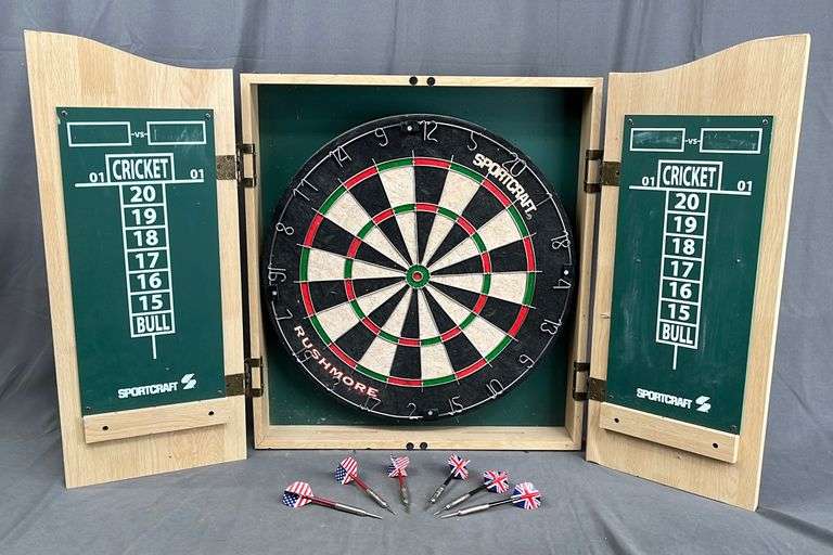 Wall Mount Dart Board in Cabinet W/ Darts. 23"X19.5"X3. - Rocky ...