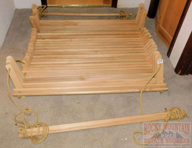 Rope & wood slat hanging porch swing. 48" wide. - Rocky Mountain Estate ...