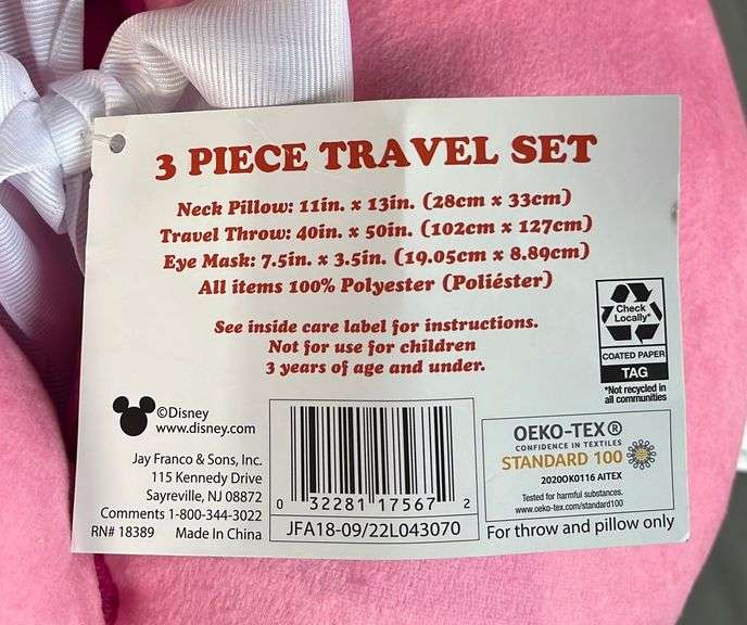 New Disney 3-Piece Minnie Mouse Travel Set W/ Blanket, Sleep Mask ...