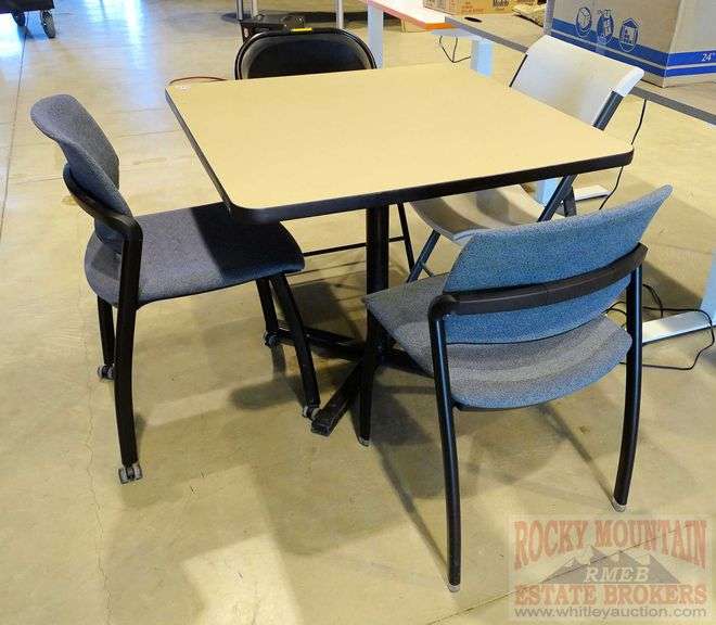 Single Pedestal Square Top Table, 2 Hon Chairs, Lifetime Folding Chair ...