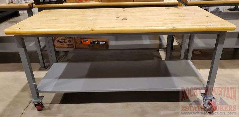 U-Line Heavy Duty Roll Around Work Bench W/ Butcher Block Top, 4 ...
