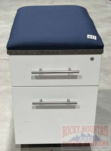 2 Drawer Rolling Office Helper/Filing Cabinet W/ Upholstered Top. This ...