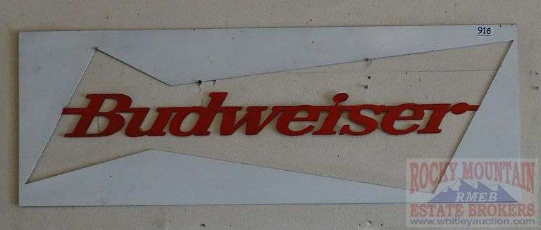 Neat Laser Cut Steel Budweiser Sign, 17"x48". Buyer to remove - you may ...