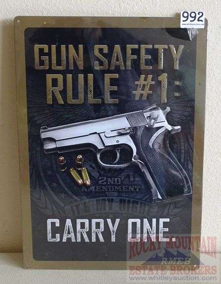 "Gun Safety Rule #1" Tin Sign, 16"x12.5". - Rocky Mountain Estate ...