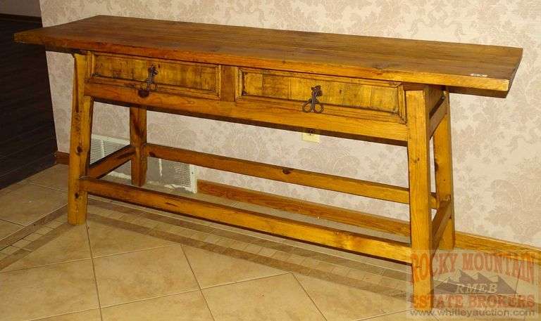 Rustic Pine, 2-Drawer Console Table W/ Forged Iron Drawer Pulls. - Rocky Mountain Estate Brokers ...