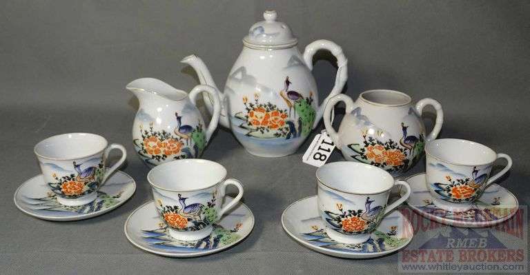 Vintage "Foreign" Fine China Tea Set W/ Hand-Painted Bird Decoration ...