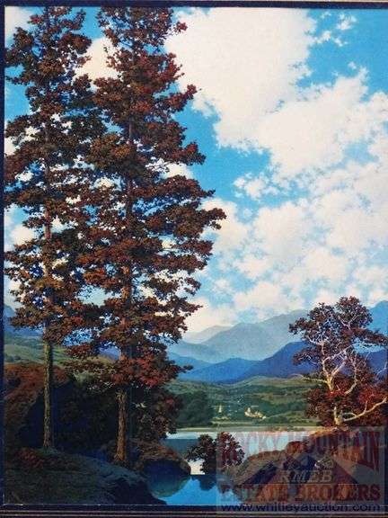 1942 Framed Advertising Calendar with "Thy Templed Hills" Print by ...