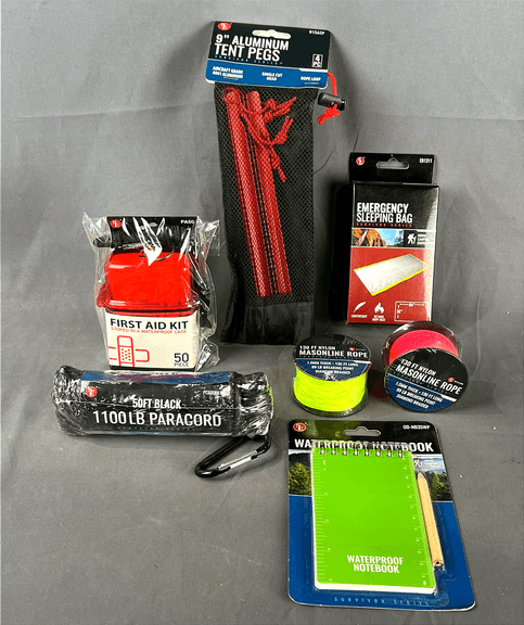 Brand New Emergency Sleeping Bag, 2 Rolls of Masonline Rope, First Aid ...