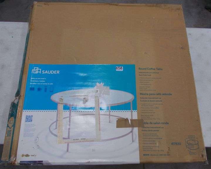 Sauder Round Coffee Table W/ Satin Gold Finish. This appears to be new ...