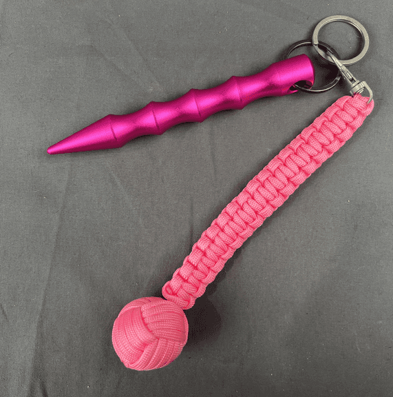 Pink 6" Ku-Baton Self Defense Key Chain & Pink Paracord Weighted Monkey ...
