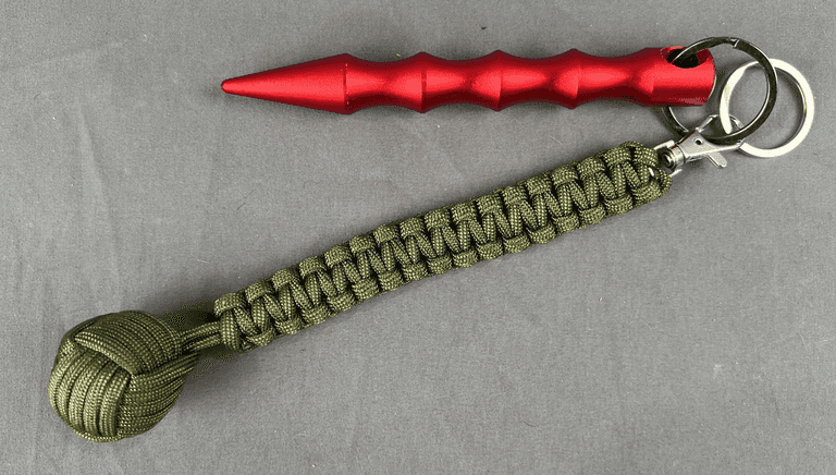 Red 6" Ku-Baton Self Defense Key Chain & Army Green Paracord Weighted ...