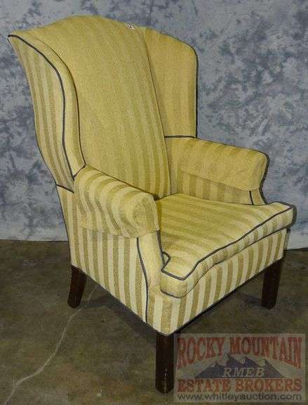 Vintage Wing Back Chair W/ Large Wings, New Upholstery W/ Piped Details ...