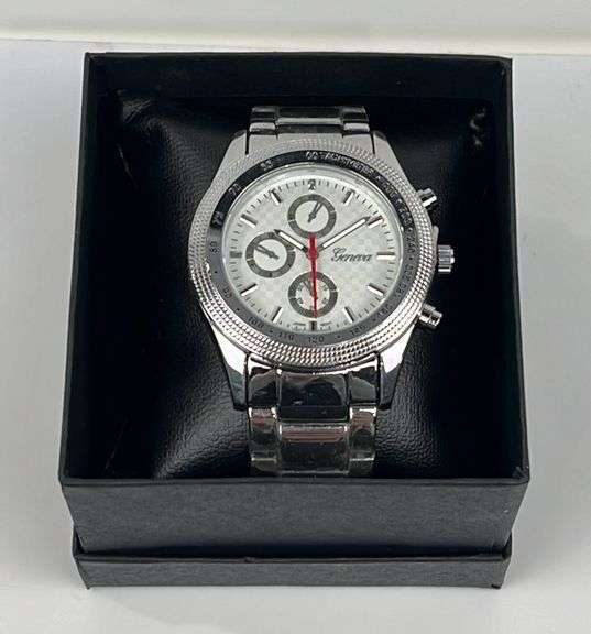 New Geneva Platinum Men's Quartz Silver Tone Quartz Watch with 3 Non ...