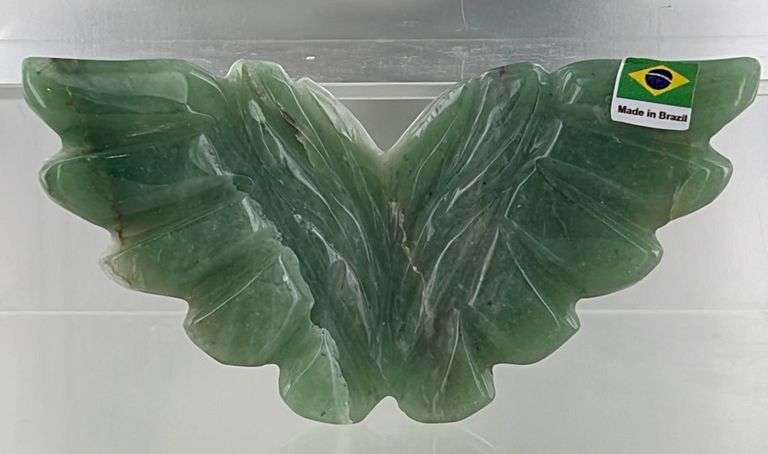 Lovely, Hand Carved Green Aventurine Stone Angel Wings Sculpture, 3