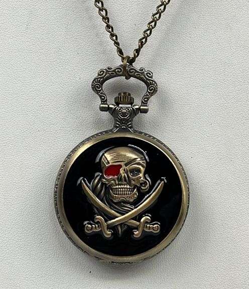 New Quartz Pocket Watch with Skull & Crossed Swords Decoration on One ...