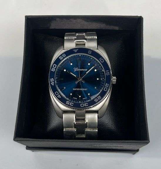 New Geneva Platinum Men's Sleek Modern Style Quartz Watch with Blue ...