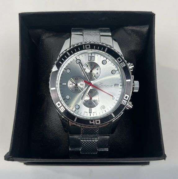 New Geneva Platinum Men's Quartz Silver Tone Quartz Watch with 3 Non ...