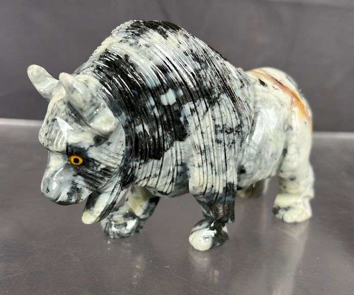 Neat Hand Carved Blue Soapstone Buffalo Sculpture with Lots of Detail ...