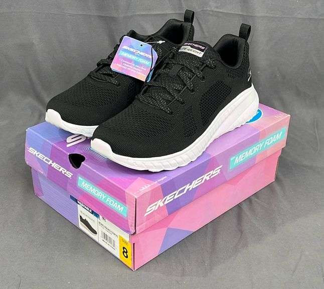 New Skechers Ladies "Bobs Squad Chaos" Black & White Memory Foam Slip ...