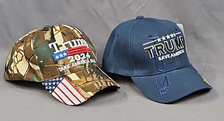 2 New Trump 2024 Caps with Adjustable Velcro Closure, Blue & Camo. 2 ...