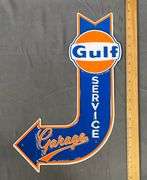 Neat "Gulf Garage" Embossed Tin 17" Arrow Sign. - Rocky Mountain Estate ...