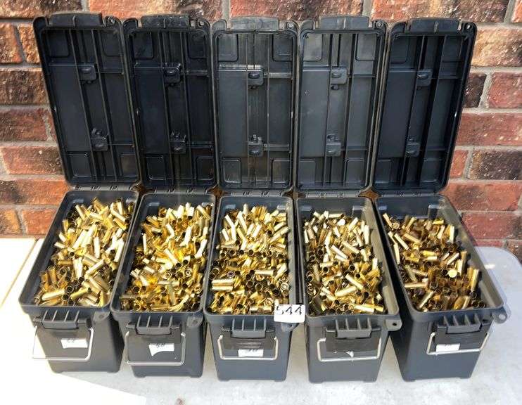 5-.30 Cal Ammo Cans W/ Asst. .38 Special Brass Shell Casings. 5 times ...