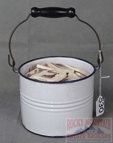 Cute Vintage Child Size White Enamel Bucket W/ Small Hotel Soaps ...