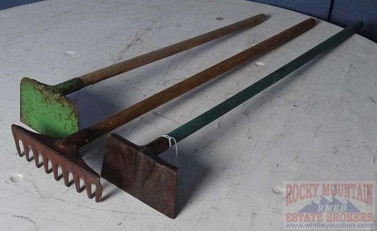 Vintage Child Size Rake & 2 Hoes W/ Wood Handles. All for one money ...