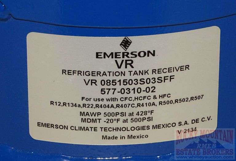 Emerson VR 0851503s03sff Refrigeration Tank Receiver. This appears to ...