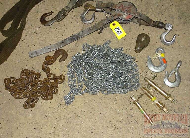 2 Come-Alongs, Asst. Chain, Hooks, Tow Rope & Clevis Pins. All for one ...