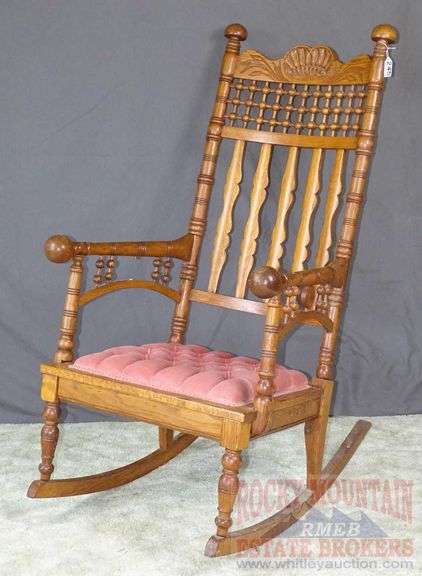 Great High-Back Victorian Oak Stick & Ball Armed Rocking Chair W ...