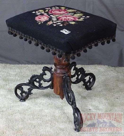 Adjustable Victorian Piano Stool W/ Fancy Scrolled Cast Iron Legs ...