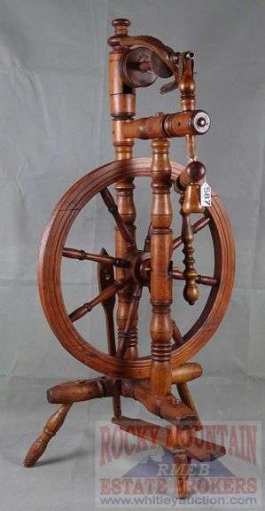 Neat Primitive Spinning Wheel. The foot pedal spins the wheel and it ...