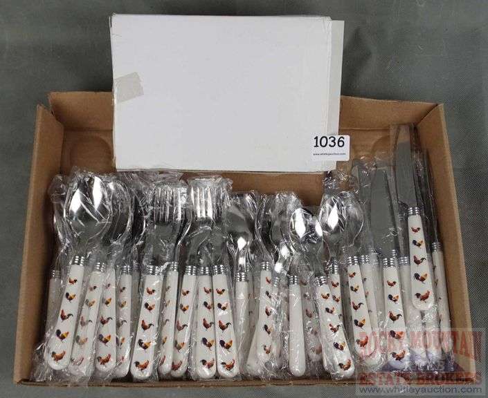 New Set of Stainless Flatware W/ Rooster Decorated Handles, Complete ...