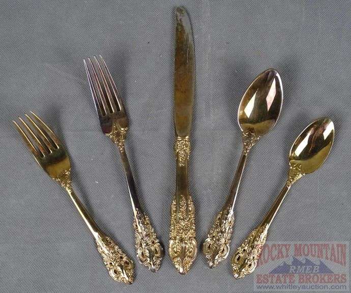 Wonderful "Baroque" by Godinger Gold-Plate Flatware Set in Wooden Case ...