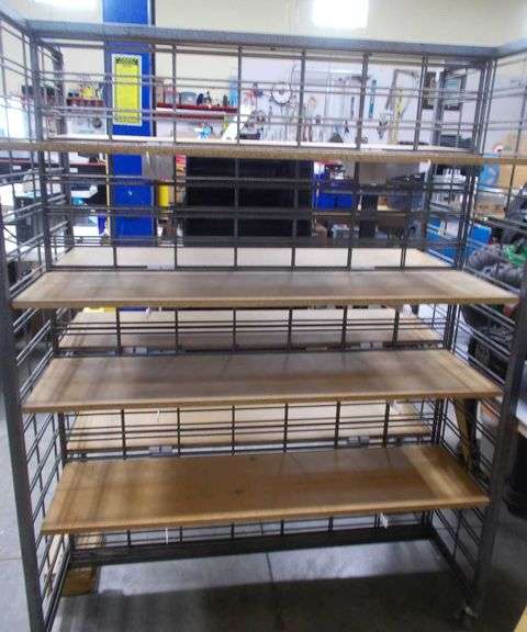 Nice Double-Sided Rolling Grid-Wall Display Shelf, 61"x45"x24". May NOT ...